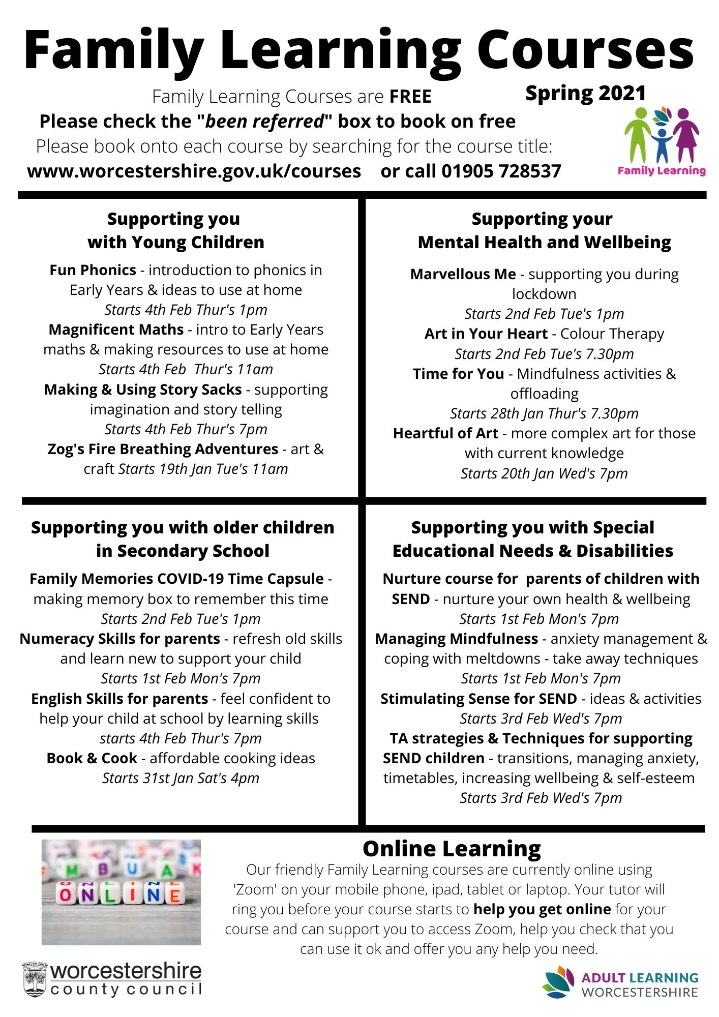 Family Learning Courses Spring 2021 | Birchensale Middle School